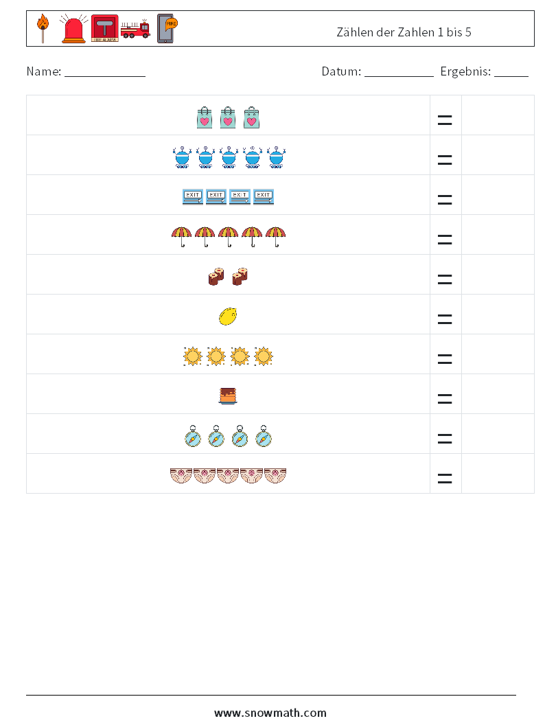 zählen der zahlen 1 bis 5 Mathe-Arbeitsblätter 5Mathe-Arbeitsblätter ...