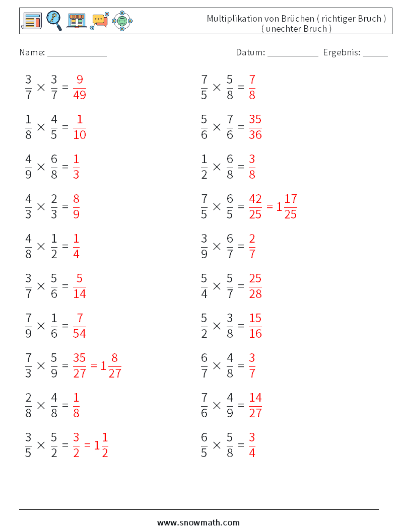 multiplikation von brüchen ( richtiger bruch ) ( unechter bruch ) Mathe ...