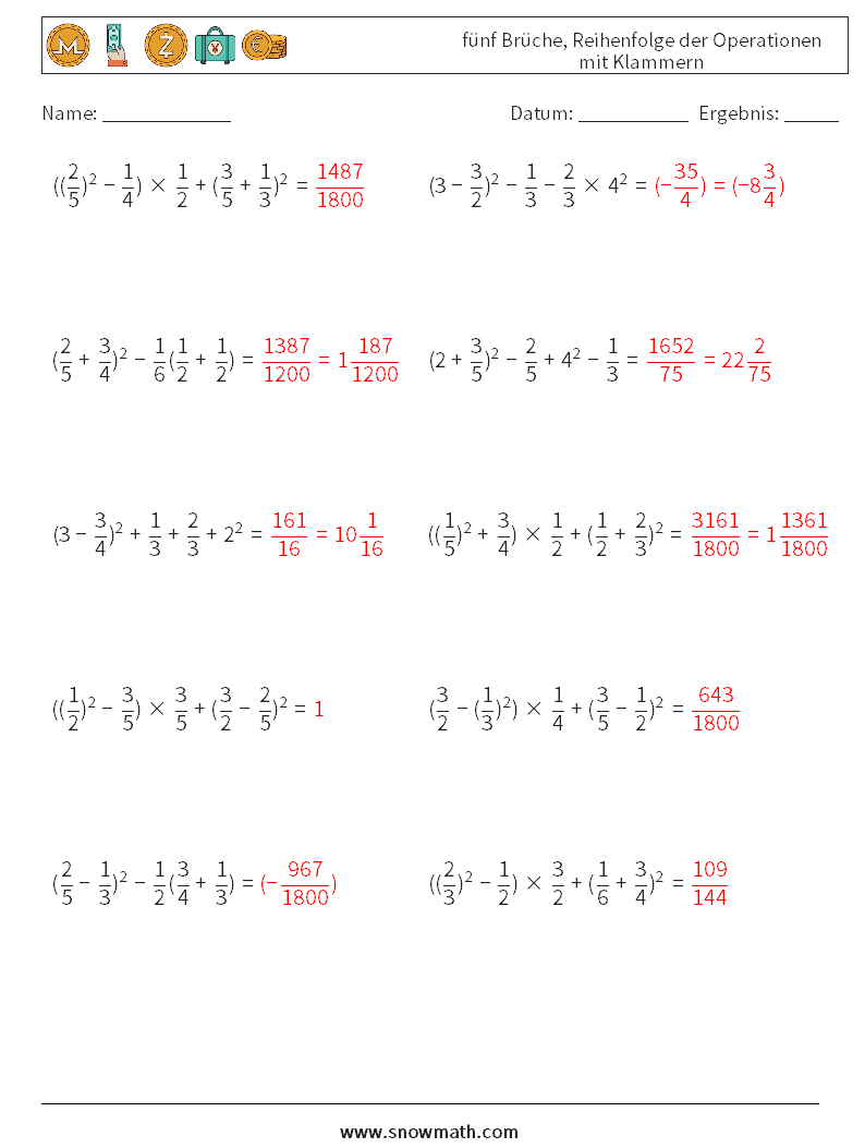 (10) fünf brüche, reihenfolge der operationen mit klammern Mathe ...