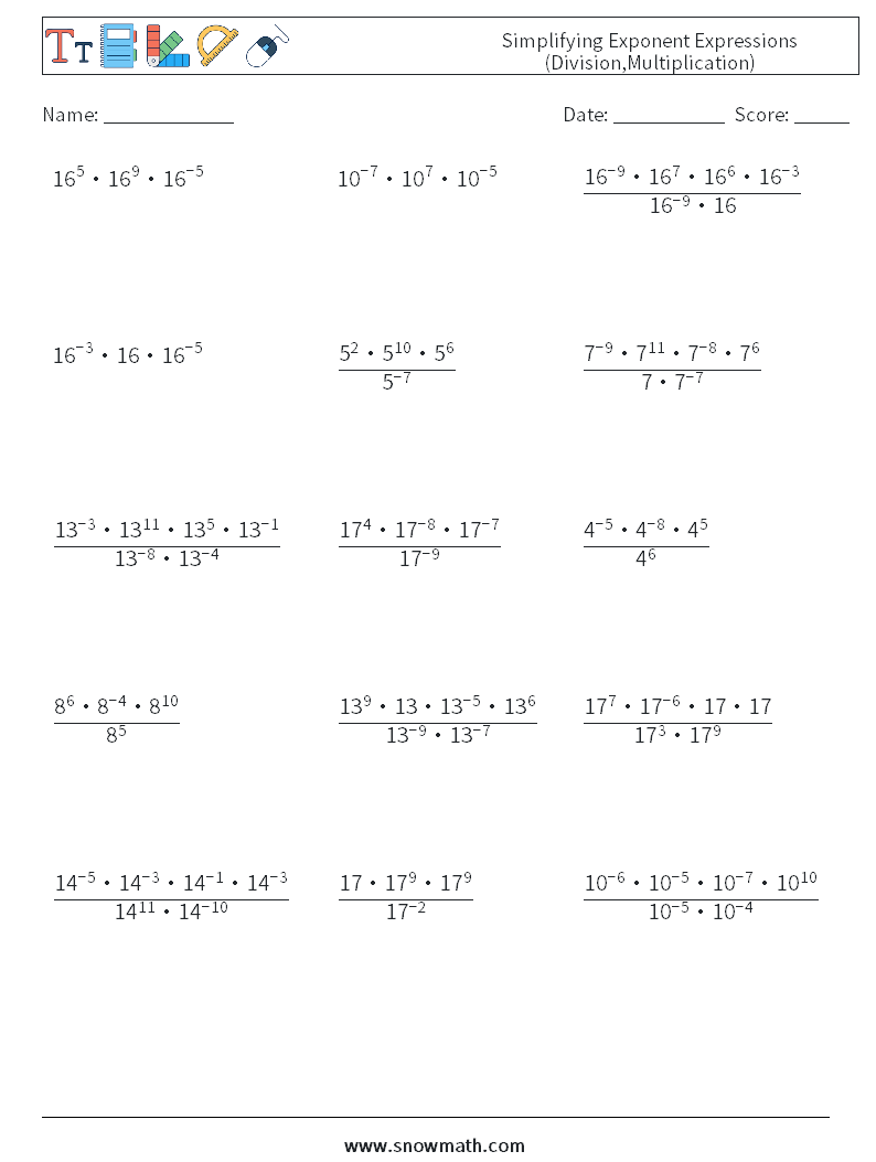 Exponents advance Exponents Worksheets Math Worksheets Math Drills