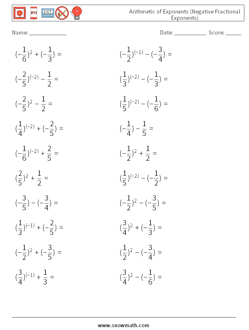 Operations With Exponents Worksheet