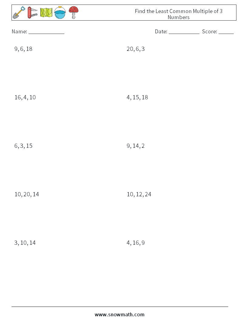 Find The Least Common Multiple Of 3 Numbers Math Worksheets 5Math 