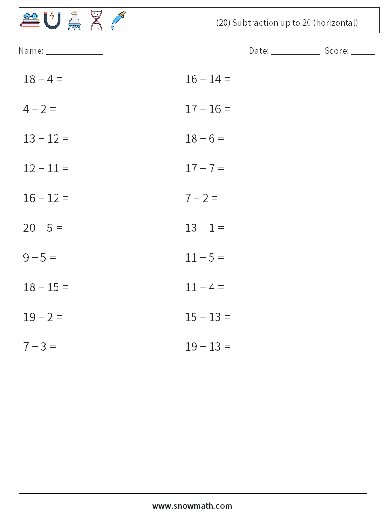 Subtraction Worksheets Math Worksheets Math Drills