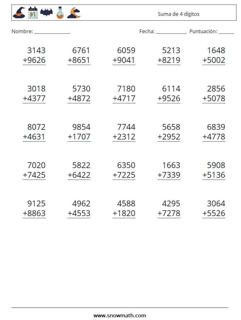 Hojas de trabajo de matemáticas gratuitas