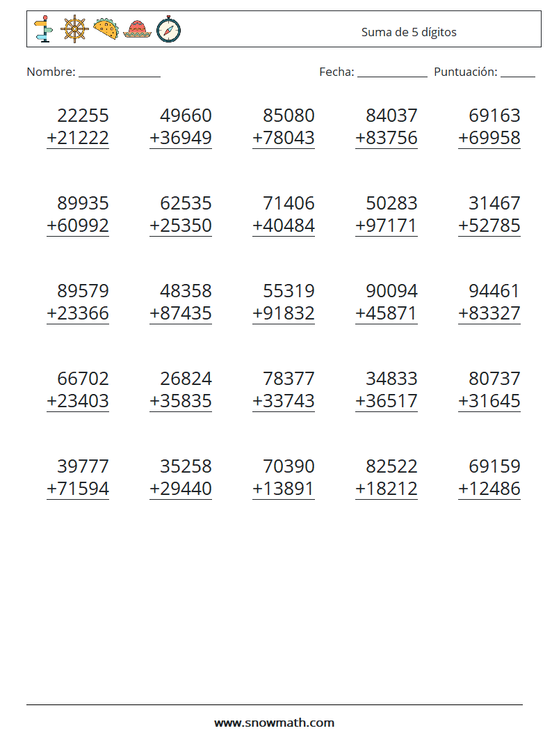 Hojas de trabajo de matemáticas gratuitas