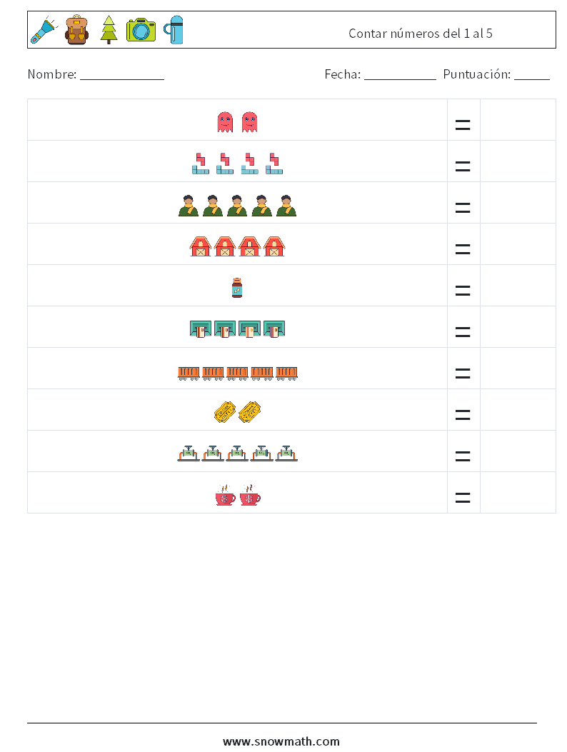 contar números del 1 al 5 Hojas de trabajo de matemáticas, práctica de ...
