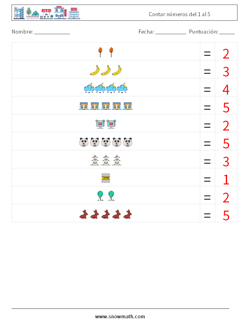 contar números del 1 al 5 Hojas de trabajo de matemáticas 12Hojas de ...