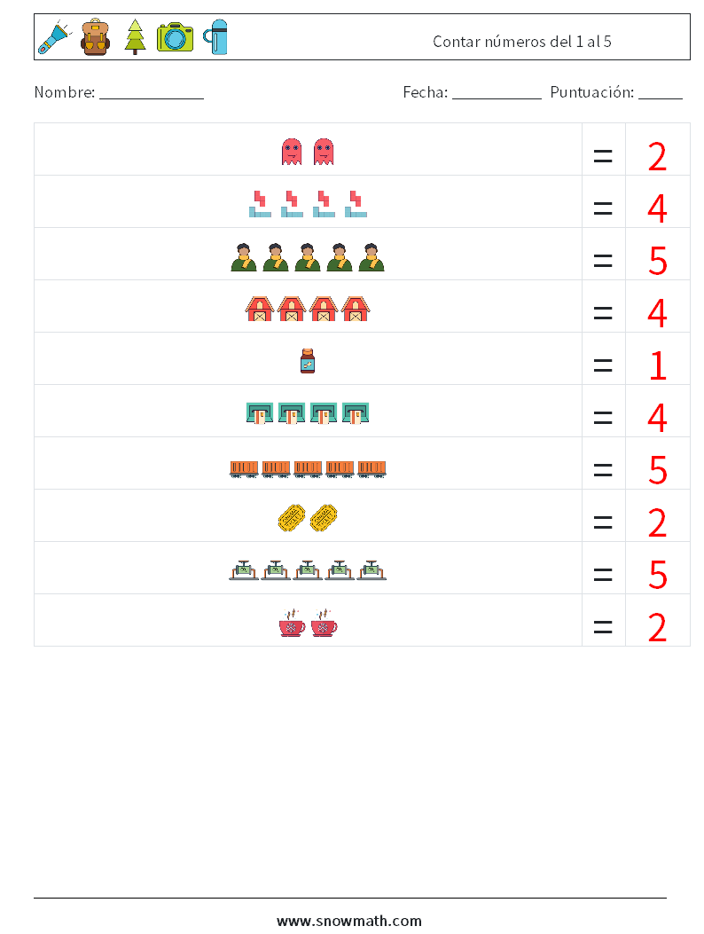 contar números del 1 al 5 Hojas de trabajo de matemáticas 1Hojas de ...