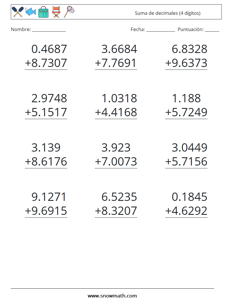 decimals-addition decimals Hojas de trabajo, Hojas de trabajo de ...