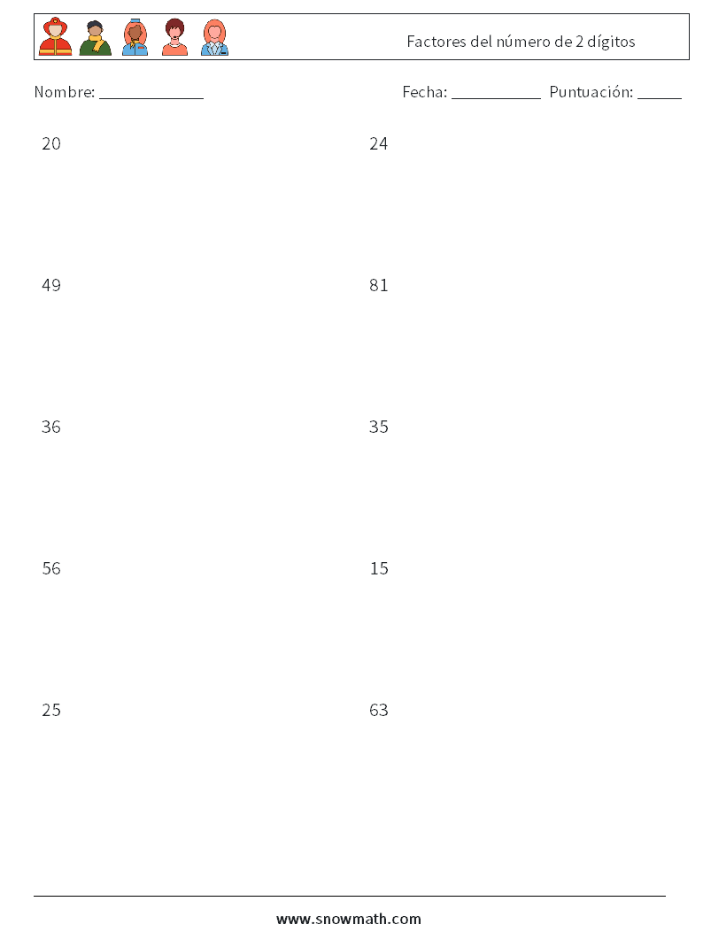 Hojas de trabajo de matemáticas gratuitas