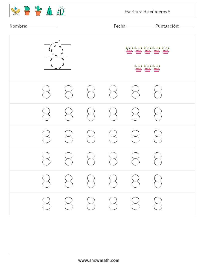 escritura de números 5 Hojas de trabajo de matemáticas 5Hojas de ...