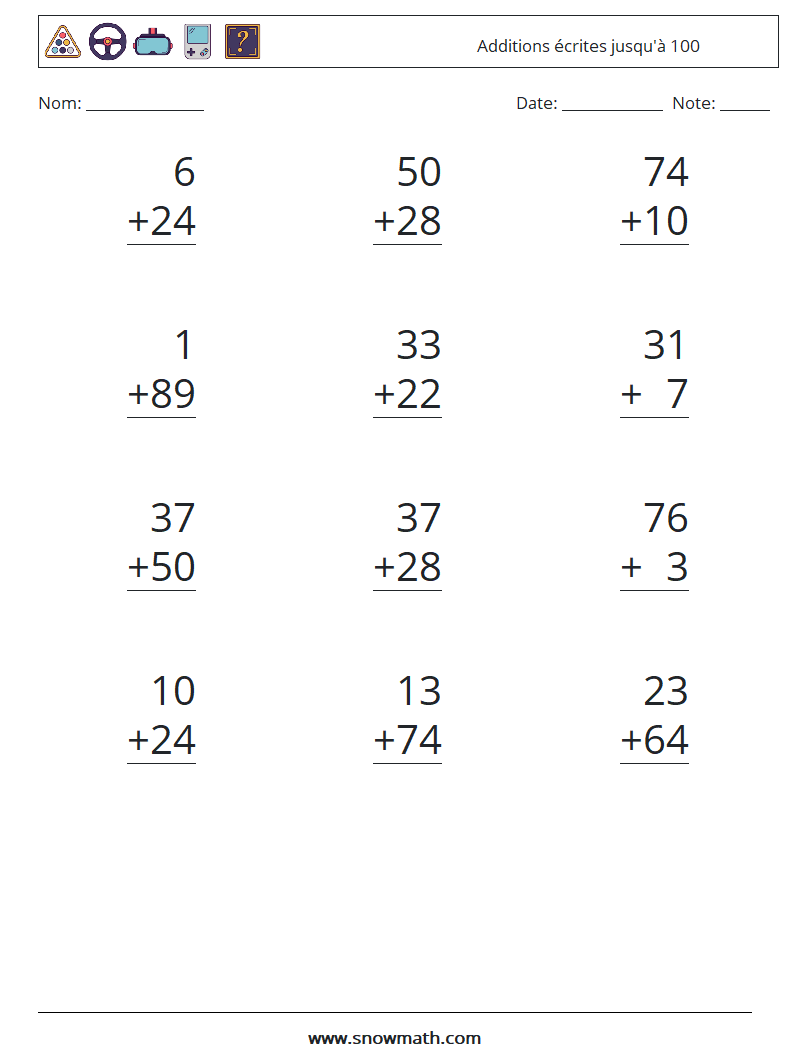 addition Fiches d'exercices,Fiches d'exercices de mathématiques ...
