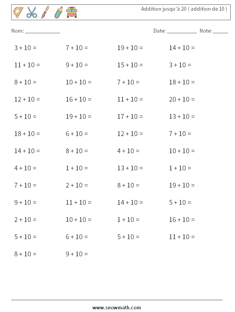 addition-20 addition Fiches d'exercices,Fiches d'exercices de ...