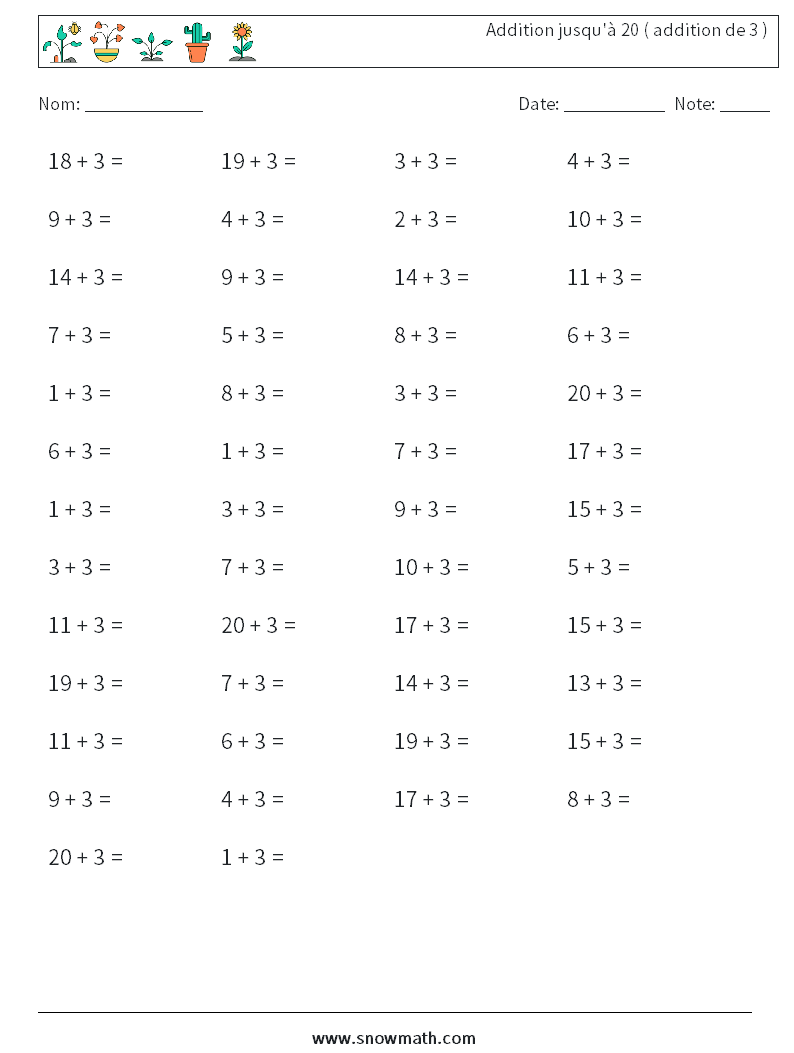 addition-20 addition Fiches d'exercices,Fiches d'exercices de ...