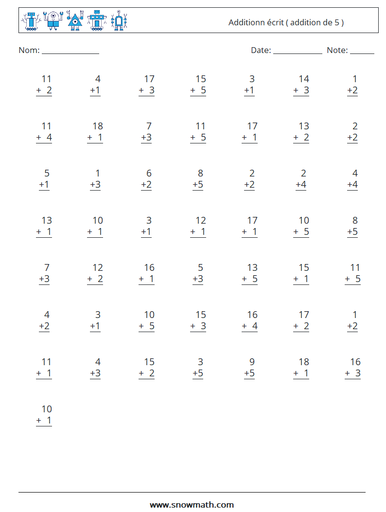 addition Fiches d'exercices,Fiches d'exercices de mathématiques ...