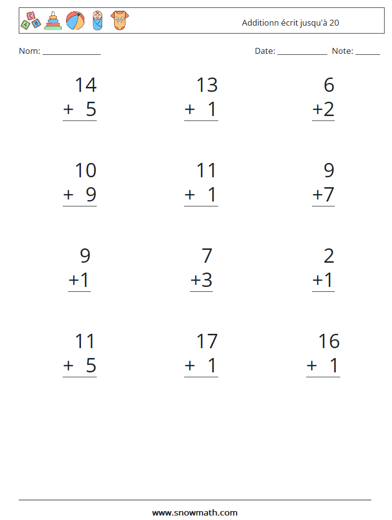(12) additionn écrit jusqu'à 20 Fiches d'Exercices de Mathématiques ...