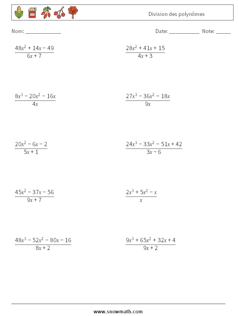 division des polynômes Fiches d'Exercices de Mathématiques 1Fiches d ...