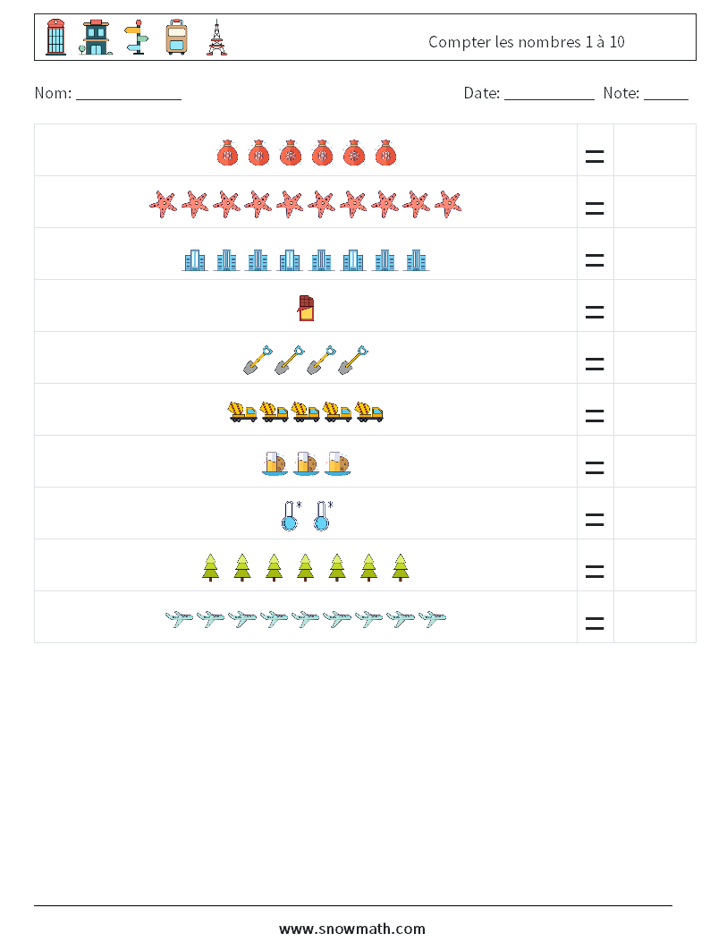 compter les nombres 1 à 10 Fiches d'Exercices de Mathématiques ...