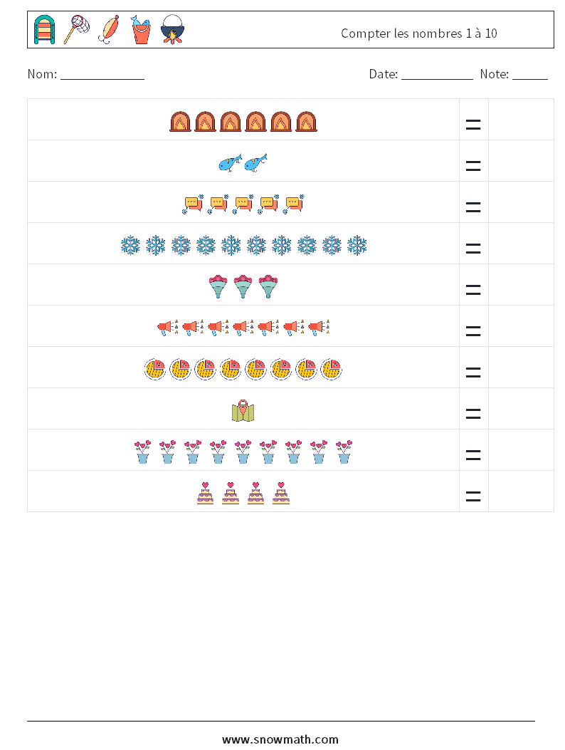 compter les nombres 1 à 10 Fiches d'Exercices de Mathématiques ...