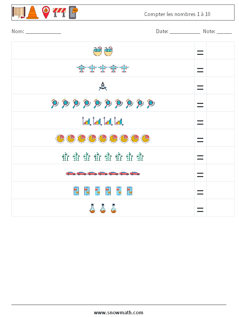 compter les nombres 1 à 10 Fiches d'Exercices de Mathématiques ...