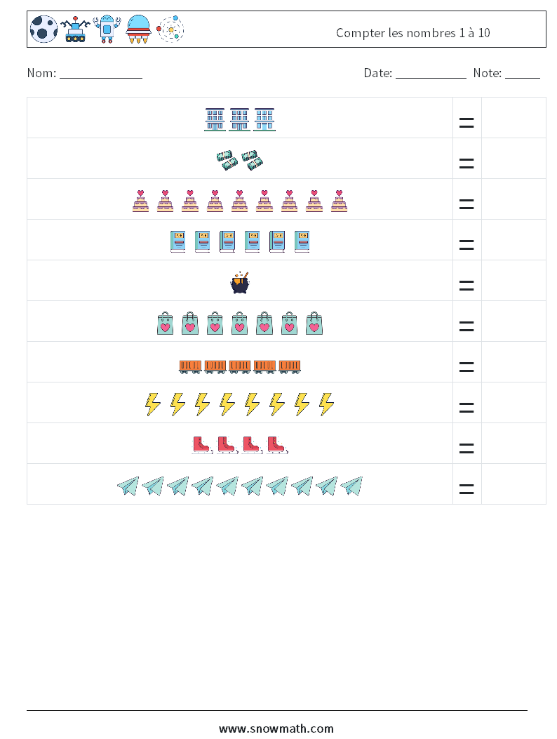 compter les nombres 1 à 10 Fiches d'Exercices de Mathématiques ...