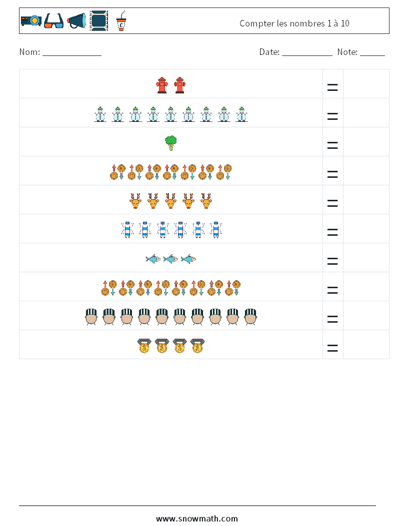 compter les nombres 1 à 10 Fiches d'Exercices de Mathématiques ...