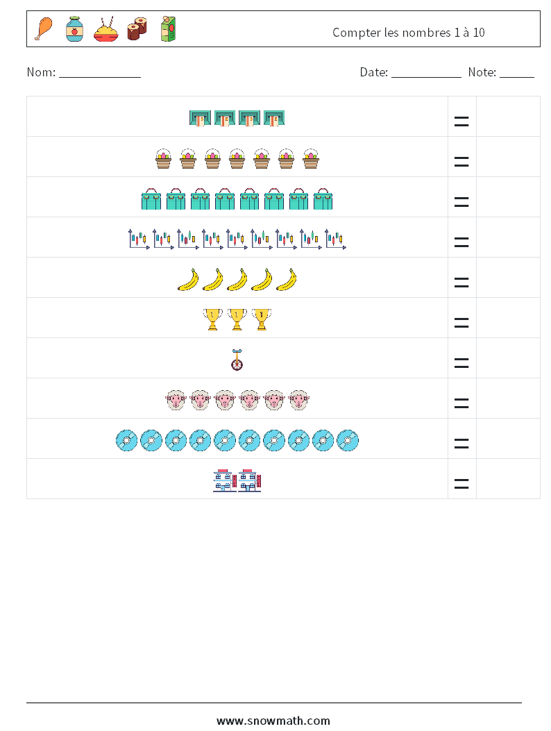 compter les nombres 1 à 10 Fiches d'Exercices de Mathématiques ...