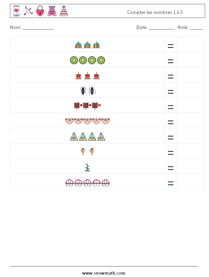 compter les nombres 1 à 5 Fiches d'Exercices de Mathématiques ...
