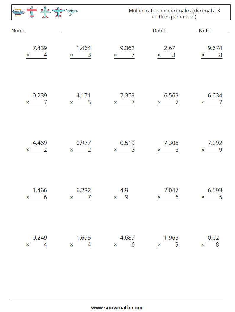 (25) multiplication de décimales (décimal à 3 chiffres par entier ...