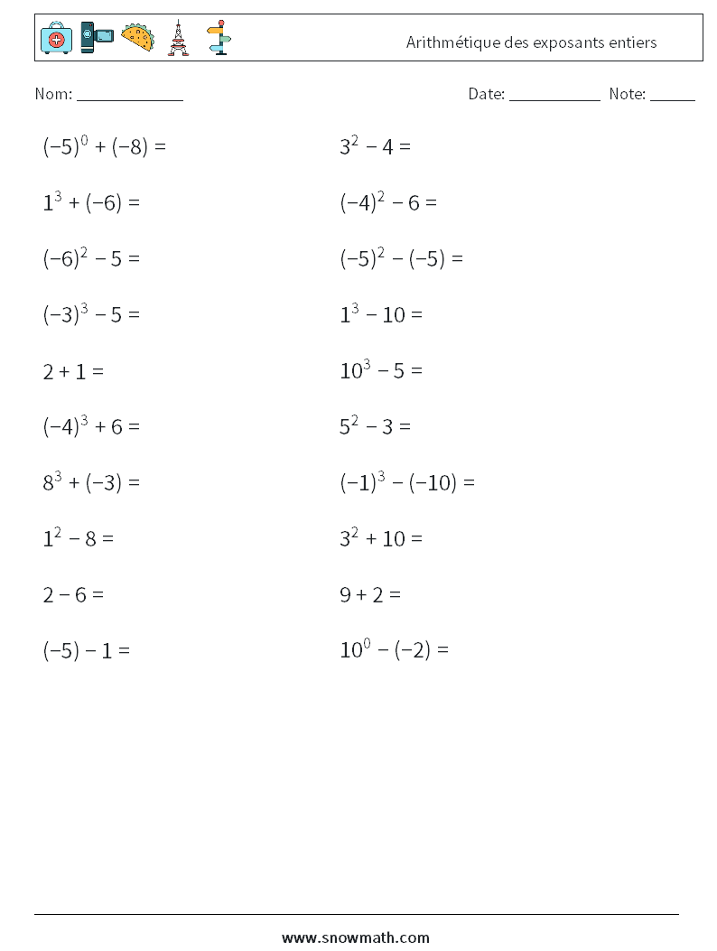 arithmétique des exposants entiers Fiches d'Exercices de Mathématiques ...