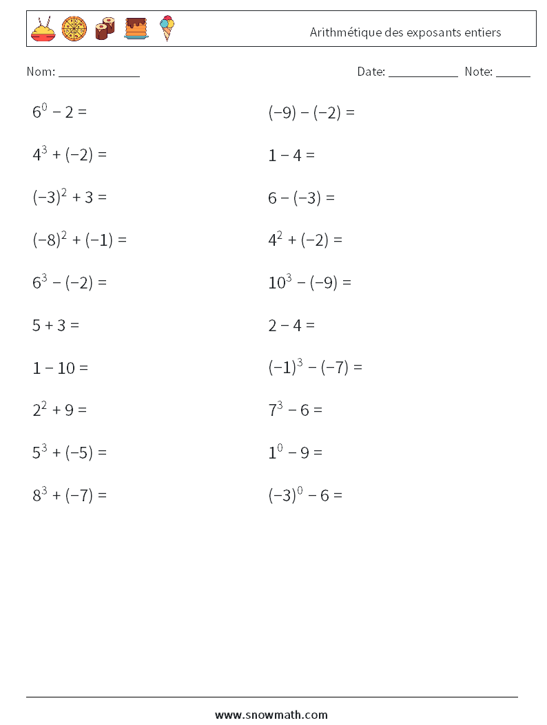 arithmétique des exposants entiers Fiches d'Exercices de Mathématiques ...