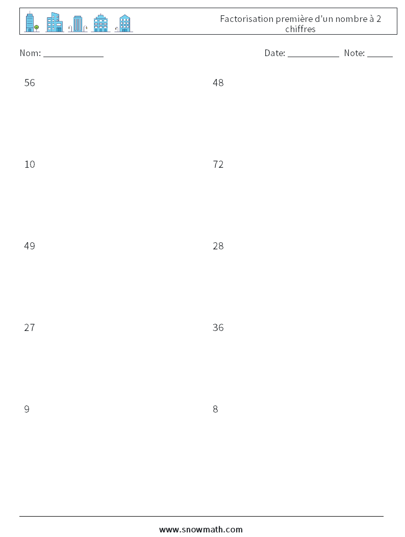 factorisation première d'un nombre à 2 chiffres Fiches d'Exercices de ...