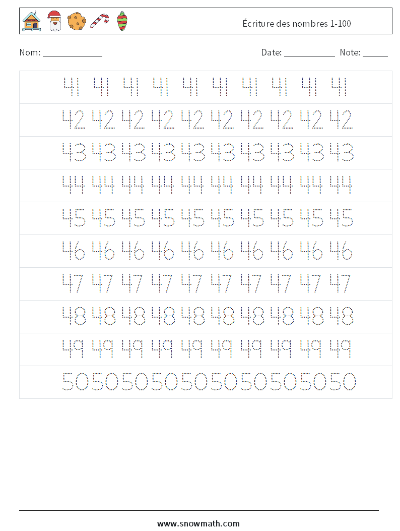 écriture des nombres 1-100 Fiches d'Exercices de Mathématiques 9Fiches ...