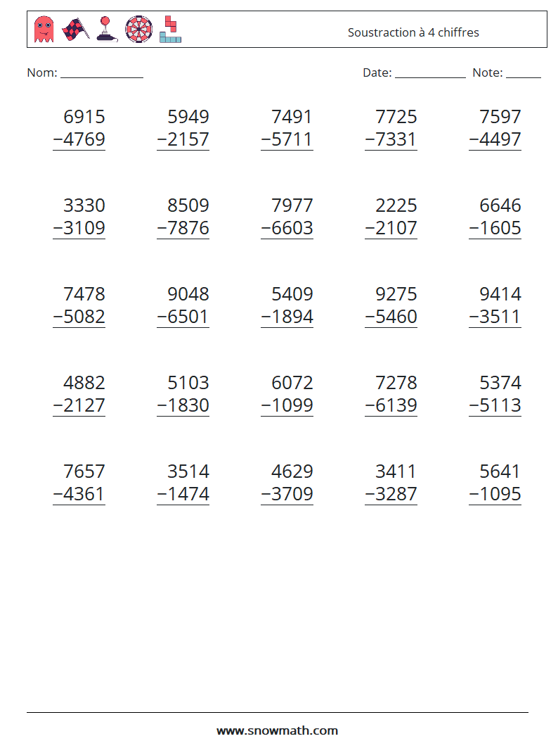 subtraction-3-digit subtraction Fiches d'exercices,Fiches d'exercices ...