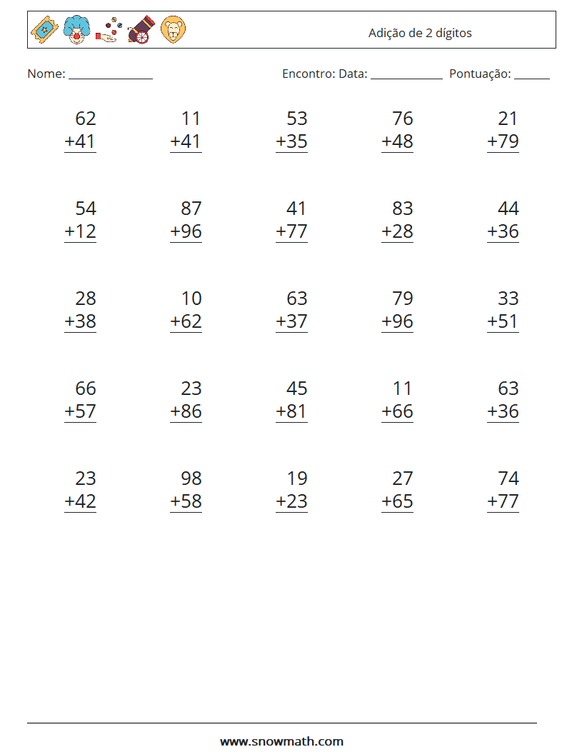 addition-2-digit addition Planilhas, planilhas matemáticas, exercícios ...
