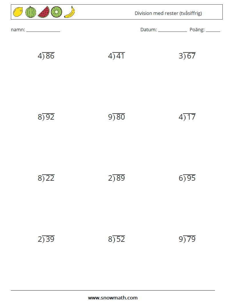 division-2-digit division Arbetsblad, Matematiska arbetsblad ...