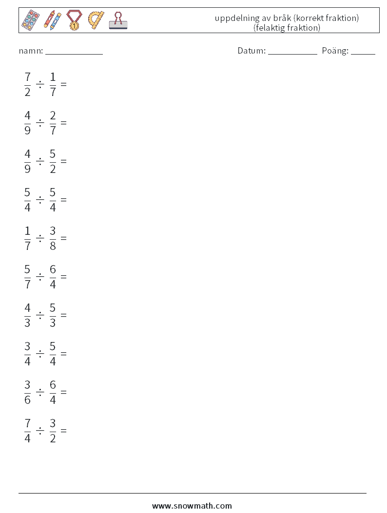 fractions-division fractions Arbetsblad, Matematiska arbetsblad ...